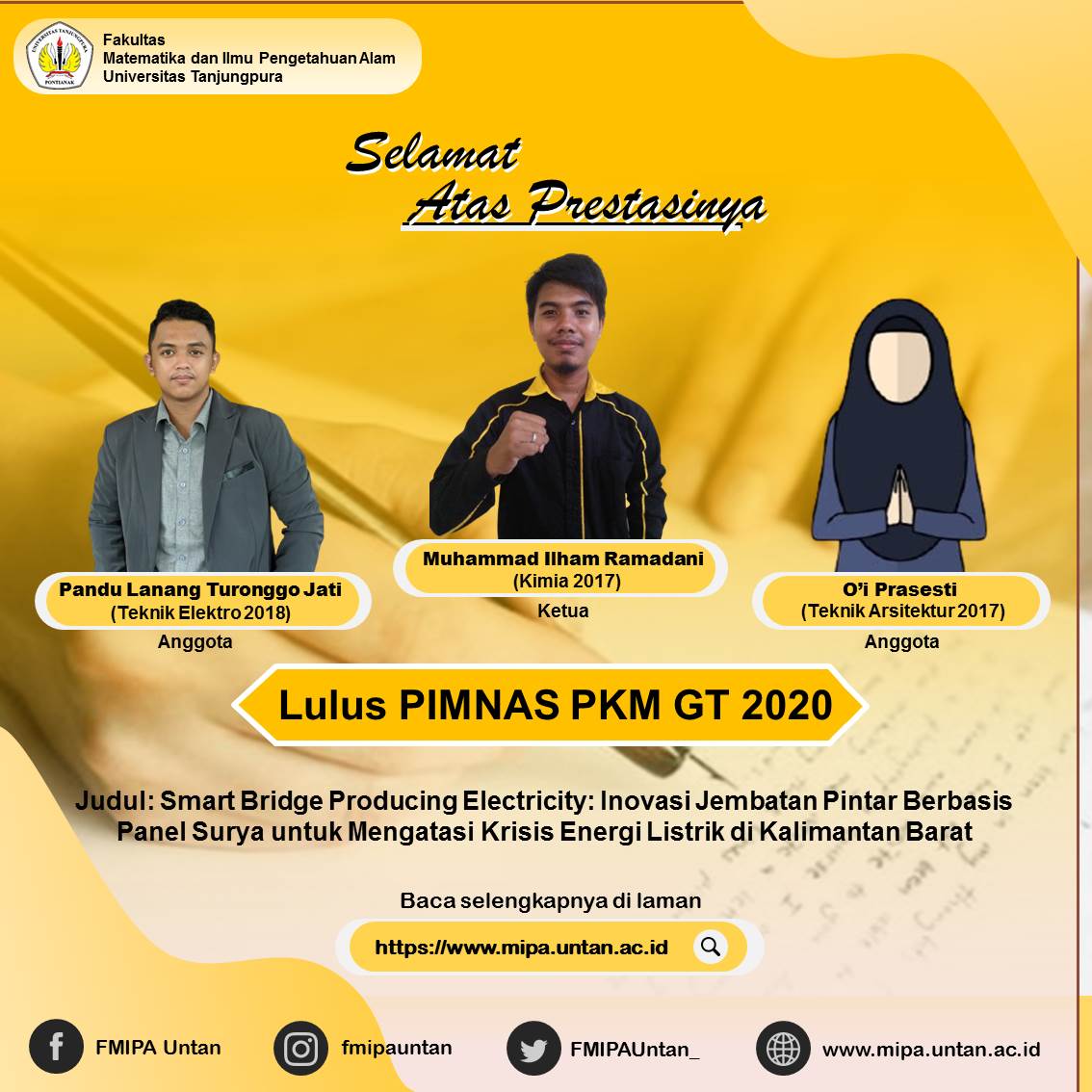 Dekan FMIPA Untan Mengapresiasi Dua Tim PKM yang Lulus PIMNAS 2020 ...